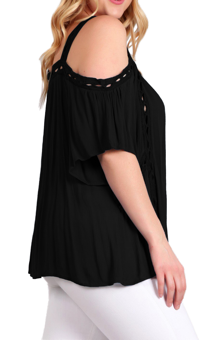 Plus Size Cold Shoulder Square Neck Top Black 18219 Evogues Apparel