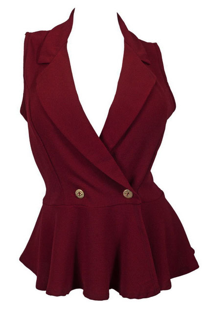 Plus Size Spread Collar Sleeveless Vest Top Burgundy Evogues Apparel