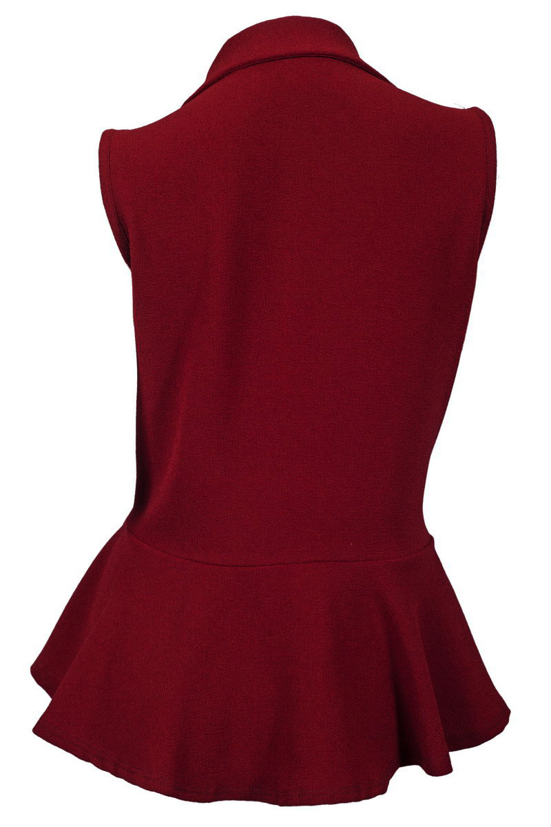 Plus Size Spread Collar Sleeveless Vest Top Burgundy Evogues Apparel