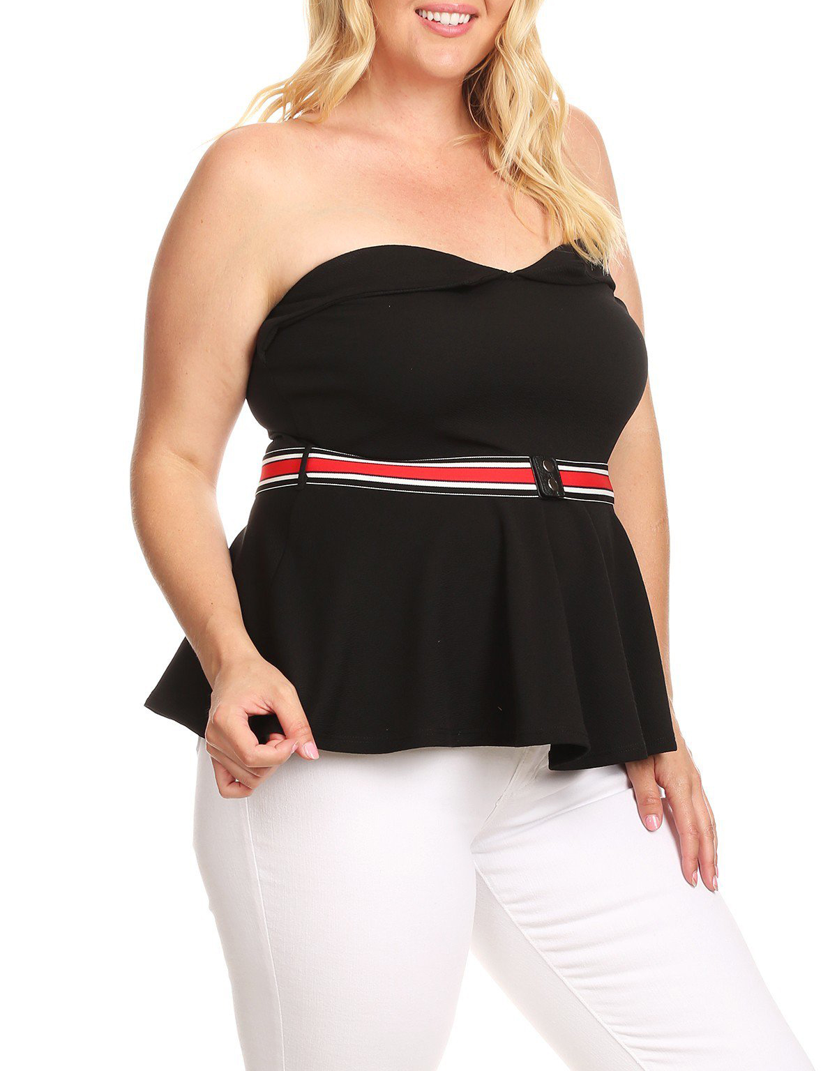 Plus Size Strapless Peplum Sweetheart Top Black 18918 Evogues Apparel