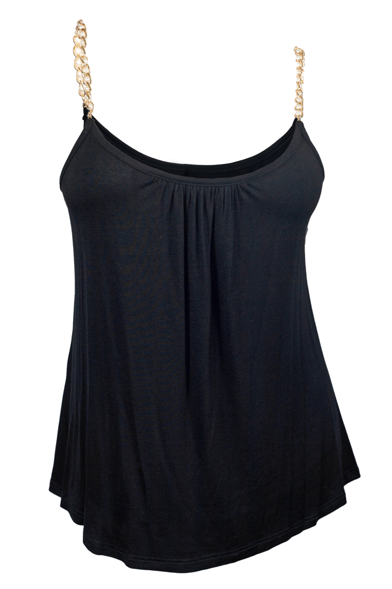Plus Size Gold Chain Strap Cami Top Black Evogues Apparel