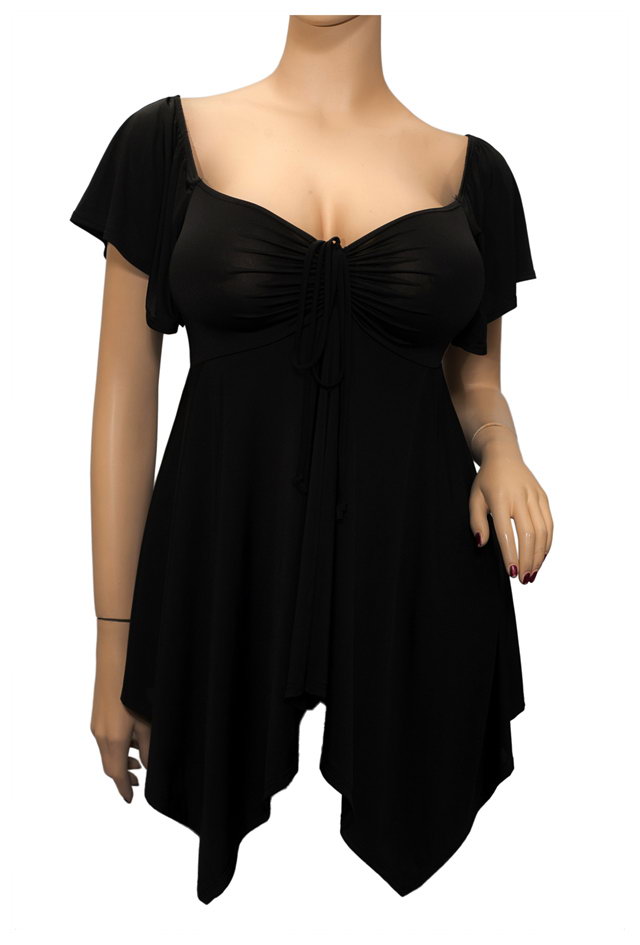 Plus Size Deep V Neck Asymmetric Slimming Top Midnight Black Evogues