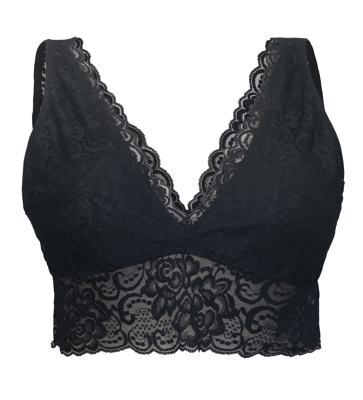 Plus Size Deep V Neck Unpadded Lace Plunge Bralette Bra Black